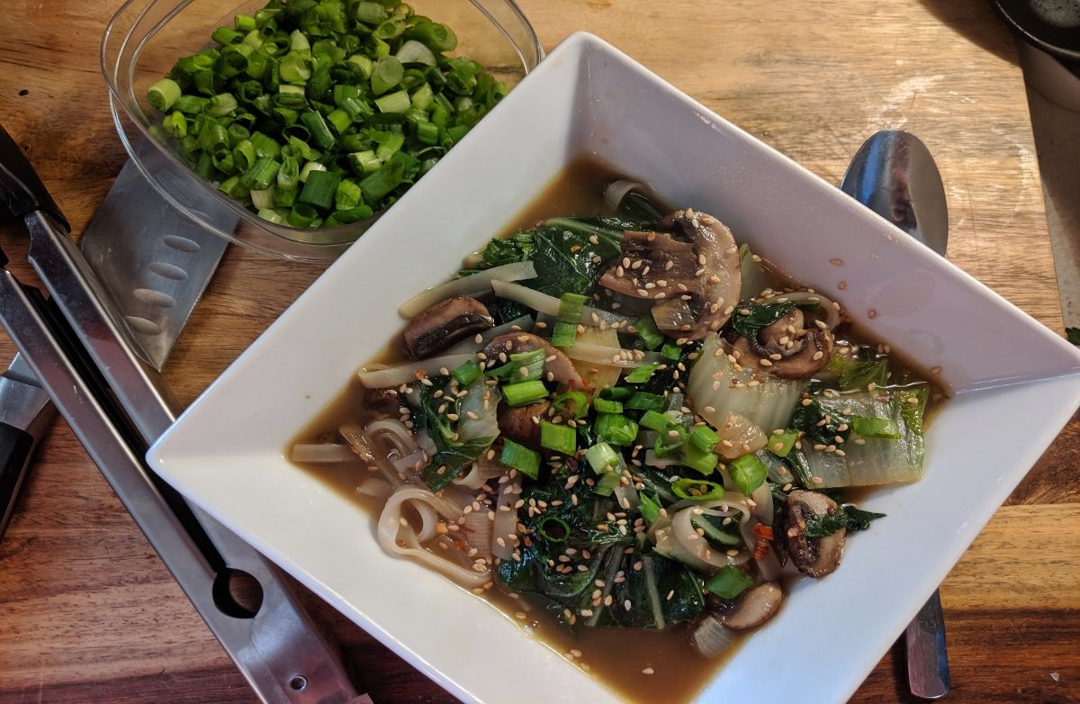Ginger Garlic Pho with Crimini Mushrooms and Bok Choy Recipe | SparkRecipes