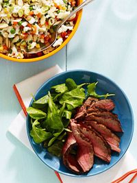 London Broil with Rice Salad Recipe | SparkRecipes