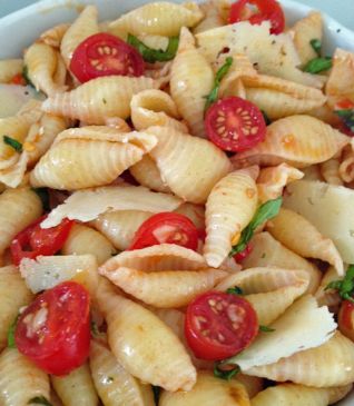 Pasta Shells w/ basil, tomatoes, olives and garlic Recipe | SparkRecipes