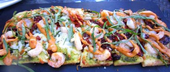 Pesto Shrimp Flatbread Recipe | SparkRecipes