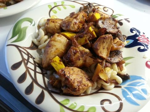 Chicken with veggies over brown rice pasta Recipe | SparkRecipes